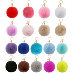 auihiay 18 pieces pom poms keychains fluffy pompoms keychain faux rabbit fur pompoms keyring