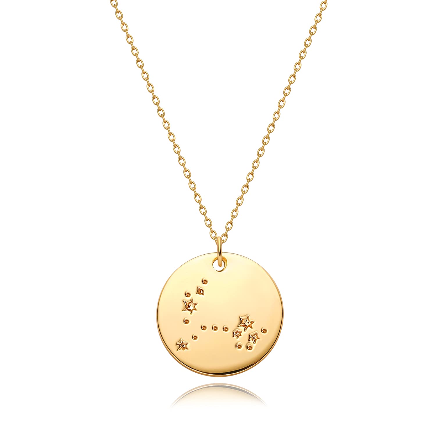 MEVECCO Gold Necklace Coin Disc Zodiac 12 Constellation Pisces Star Engraved Horoscope Sign Astrology Pendant 18K Gold Plated Chain Dainty Personalized Simple Jewelry