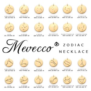 MEVECCO Gold Necklace Coin Disc Zodiac 12 Constellation Pisces Star Engraved Horoscope Sign Astrology Pendant 18K Gold Plated Chain Dainty Personalized Simple Jewelry