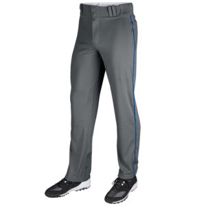 champro men's standard triple crown open bottom adult baseball pants, graphite, royal pipe, small