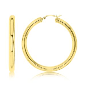 14k yellow gold 5mm solid polished round hoop earrings for women | 5mm thick classic round hoop earrings | shiny polished earrings for women, 4x50mm