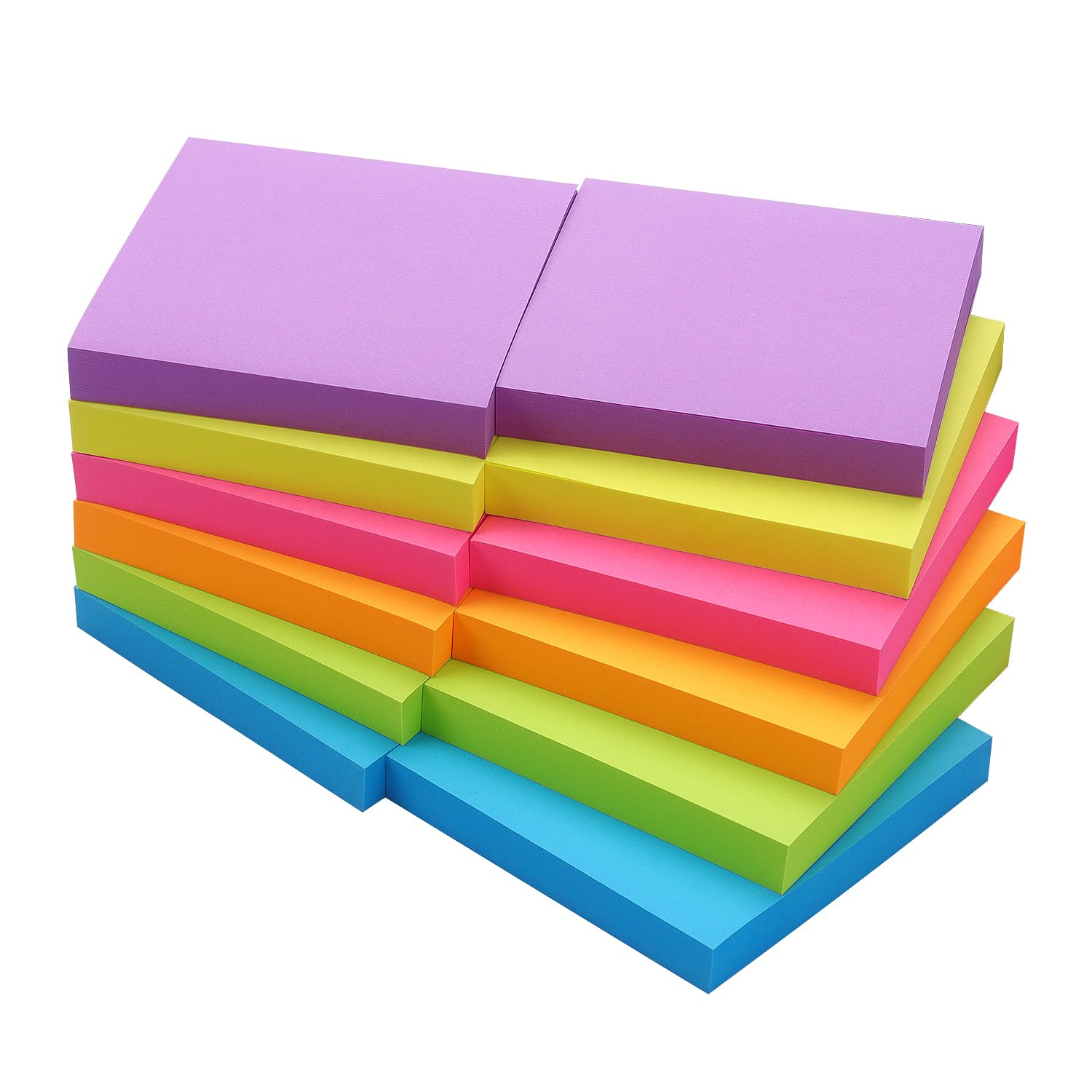 Sticky Notes 3x3 inch Bright Colors Self-Stick Pads 12 Pads/Pack 100 Sheets/Pad Total 1200 Sheets