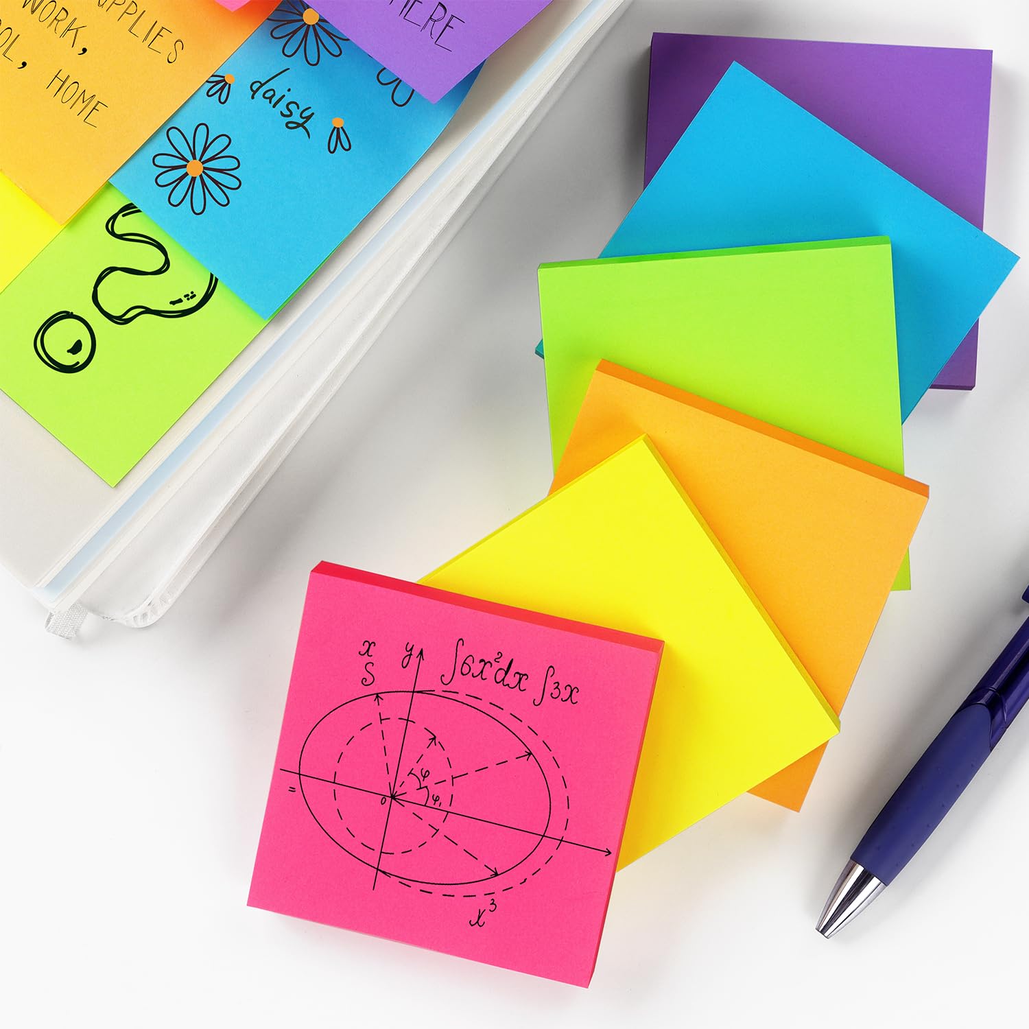 Sticky Notes 3x3 inch Bright Colors Self-Stick Pads 12 Pads/Pack 100 Sheets/Pad Total 1200 Sheets