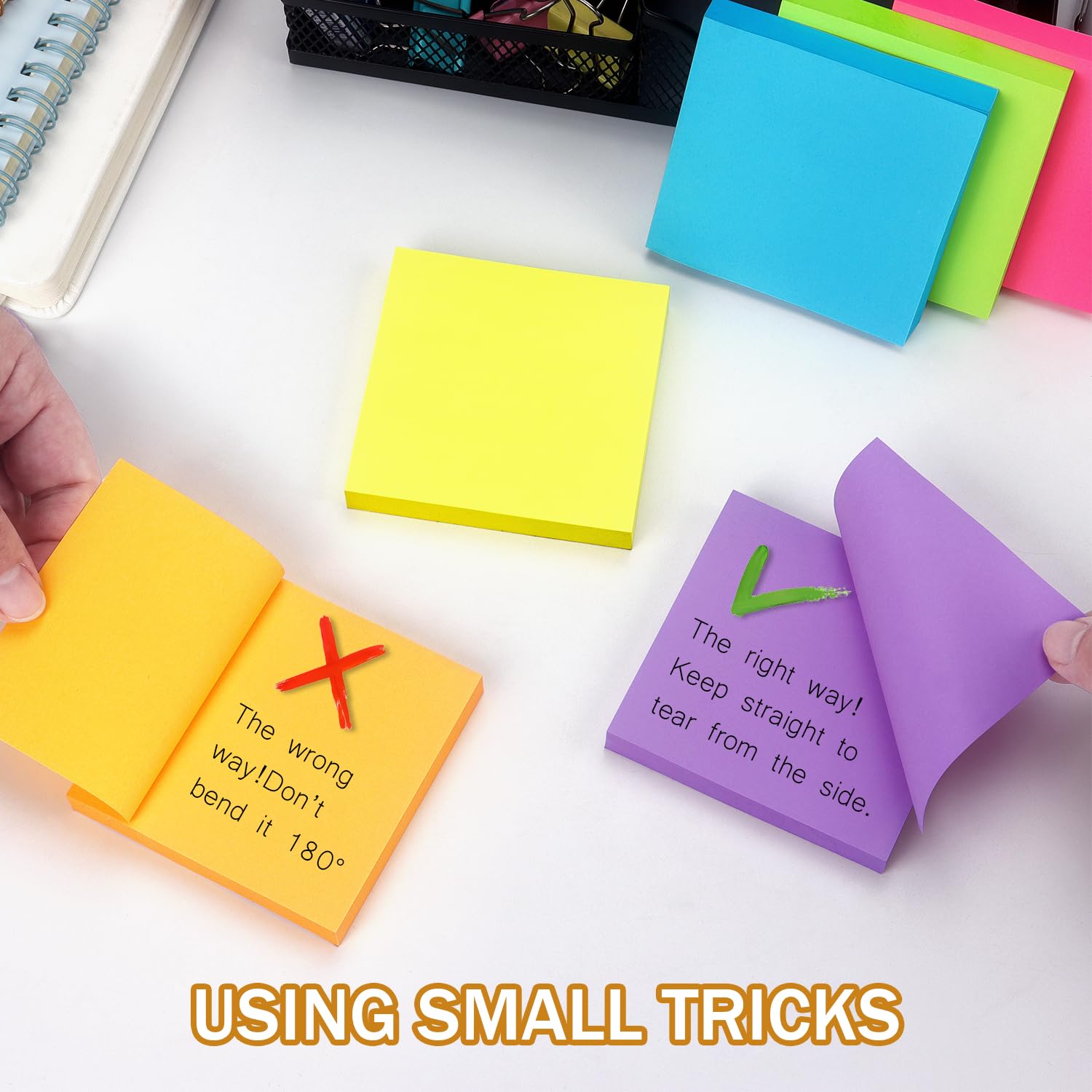 Sticky Notes 3x3 inch Bright Colors Self-Stick Pads 12 Pads/Pack 100 Sheets/Pad Total 1200 Sheets