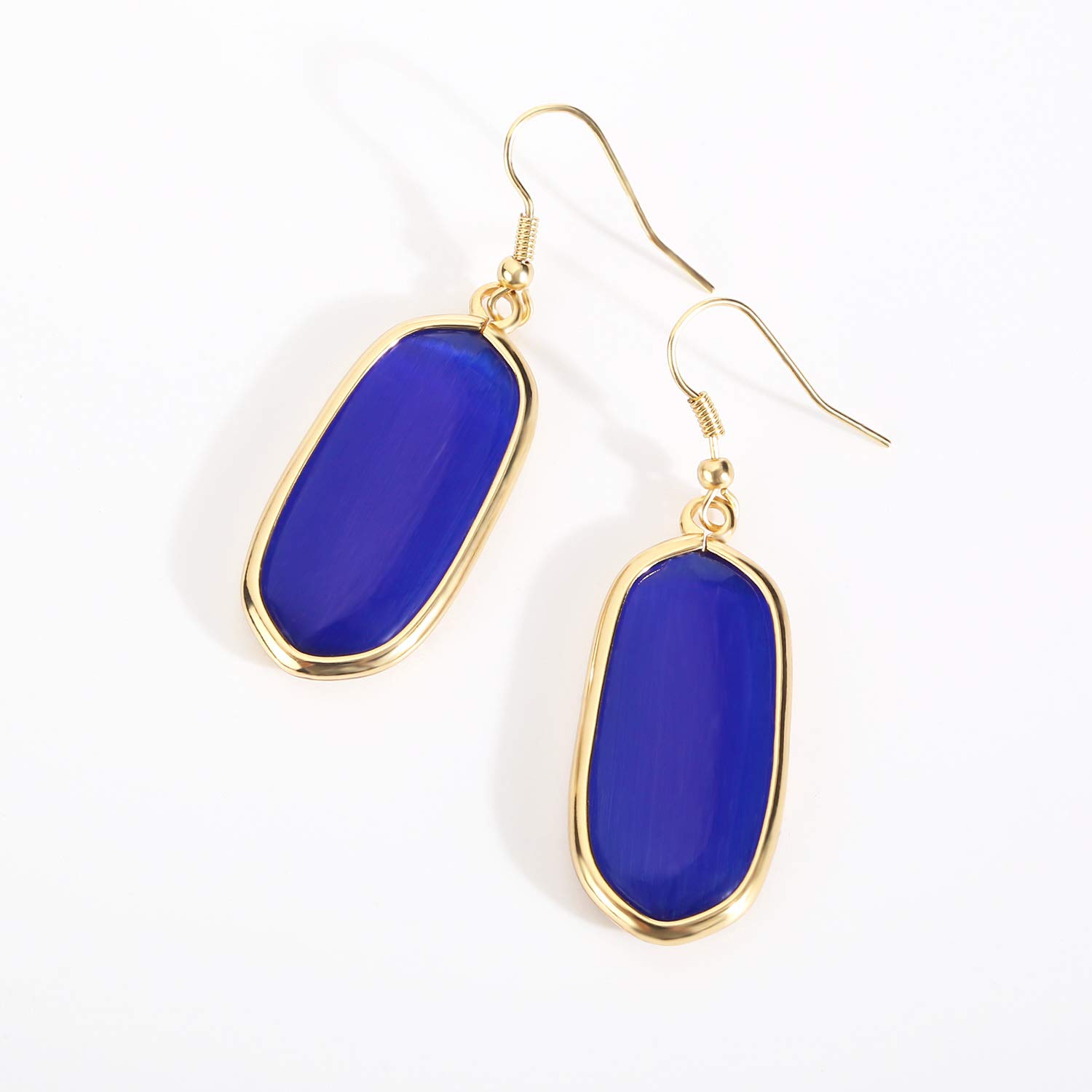 BaubleStar Natural Crystal Healing Stone Drop Earrings Blue Opal Jasper Gemstone Quartz Oval Dangle Gold Fashion Jewelry for Women