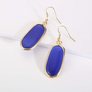 BaubleStar Natural Crystal Healing Stone Drop Earrings Blue Opal Jasper Gemstone Quartz Oval Dangle Gold Fashion Jewelry for Women