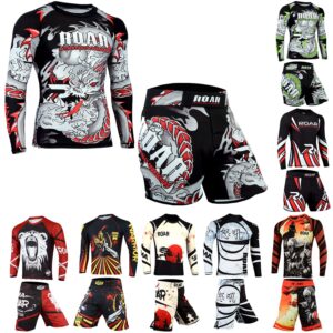 roar mma shorts muay thai training ufc cage fight grappling jiu jitsu rashguards (darken red, medium)