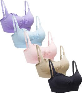 suekaphin 5pack nursing bra wireless bra women's sleeping maternity bra breastfeeding bra,xx-large,black/nude/pink/purple/lightblue