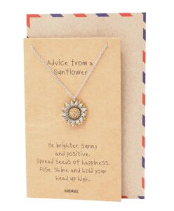 quan jewelry sunflower necklace for women, gift for mother with inspirational greeting card (two tone)