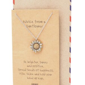 quan jewelry Sunflower Necklace for Women, Gift for Mother with Inspirational Greeting Card (Two Tone)