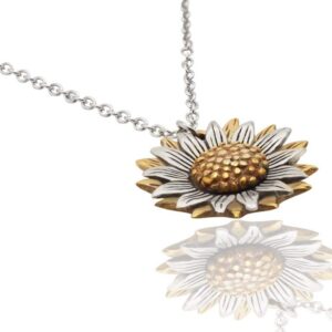 quan jewelry Sunflower Necklace for Women, Gift for Mother with Inspirational Greeting Card (Two Tone)