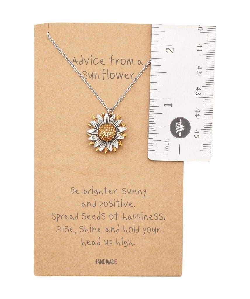 quan jewelry Sunflower Necklace for Women, Gift for Mother with Inspirational Greeting Card (Two Tone)