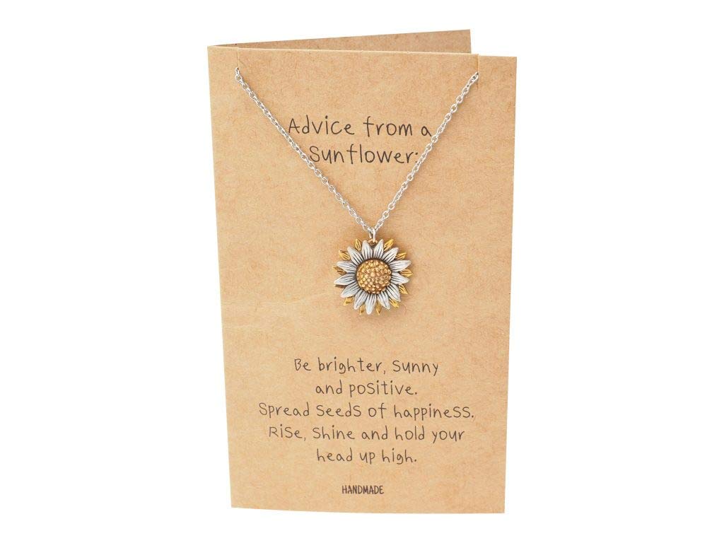 quan jewelry Sunflower Necklace for Women, Gift for Mother with Inspirational Greeting Card (Two Tone)