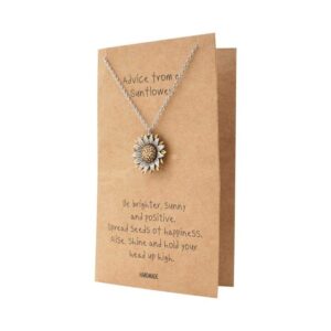 quan jewelry Sunflower Necklace for Women, Gift for Mother with Inspirational Greeting Card (Two Tone)