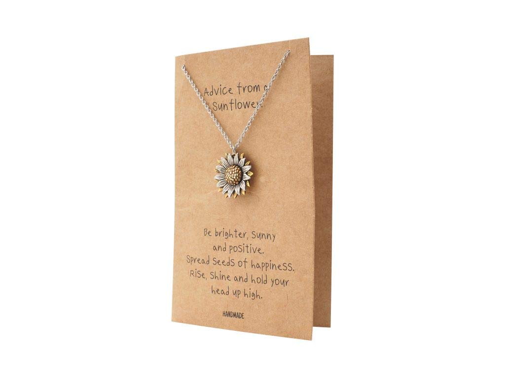 quan jewelry Sunflower Necklace for Women, Gift for Mother with Inspirational Greeting Card (Two Tone)