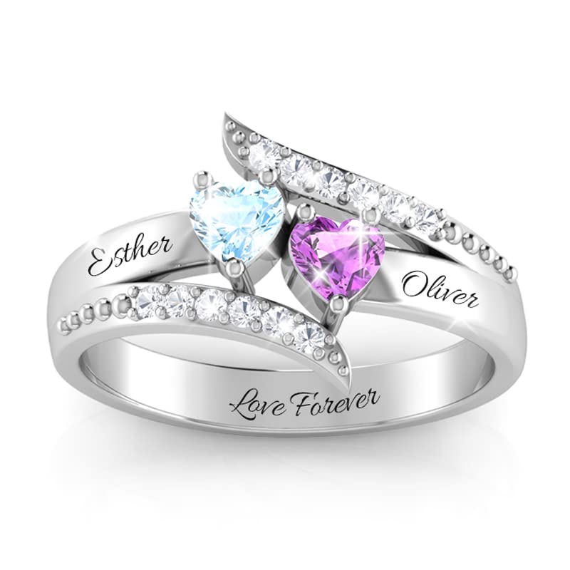 Wendy Made Birthstone Rings for Women Custom Mother Daughter Rings for Mom Personalized Name Rings for BFF Ring Friendship Rings for Women Gifts (2 Birthstones-2, 9)