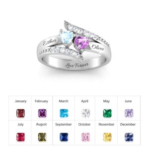 Wendy Made Birthstone Rings for Women Custom Mother Daughter Rings for Mom Personalized Name Rings for BFF Ring Friendship Rings for Women Gifts (2 Birthstones-2, 9)