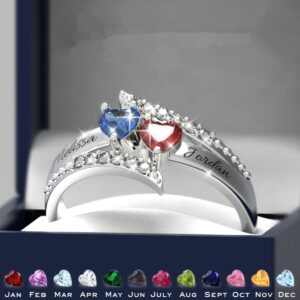 Wendy Made Birthstone Rings for Women Custom Mother Daughter Rings for Mom Personalized Name Rings for BFF Ring Friendship Rings for Women Gifts (2 Birthstones-2, 9)