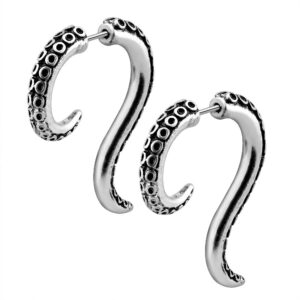 oufer 2pcs 18g stainless steel octopus earrings fake spiral tapers fake gauges faux plug taper