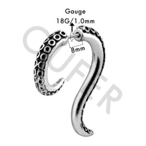 OUFER 2PCS 18G Stainless Steel Octopus Earrings Fake Spiral Tapers Fake Gauges Faux Plug Taper