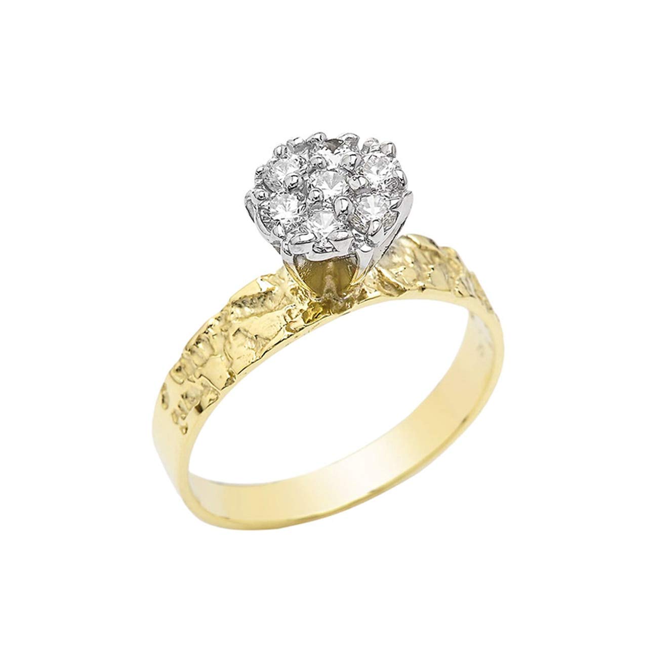 Certified 10k Yellow Gold CZ Popcorn Nugget 7mm Solitaire Ring (Size 8)