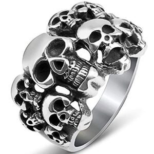 jude jewelers stainless steel gothic skull vintage antique style biker cocktail party ring (silver, 10)