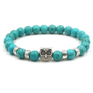 aeora teacher gift,8mm natural turquoise owl braided rope bracelet for women bohemian jewelry gift