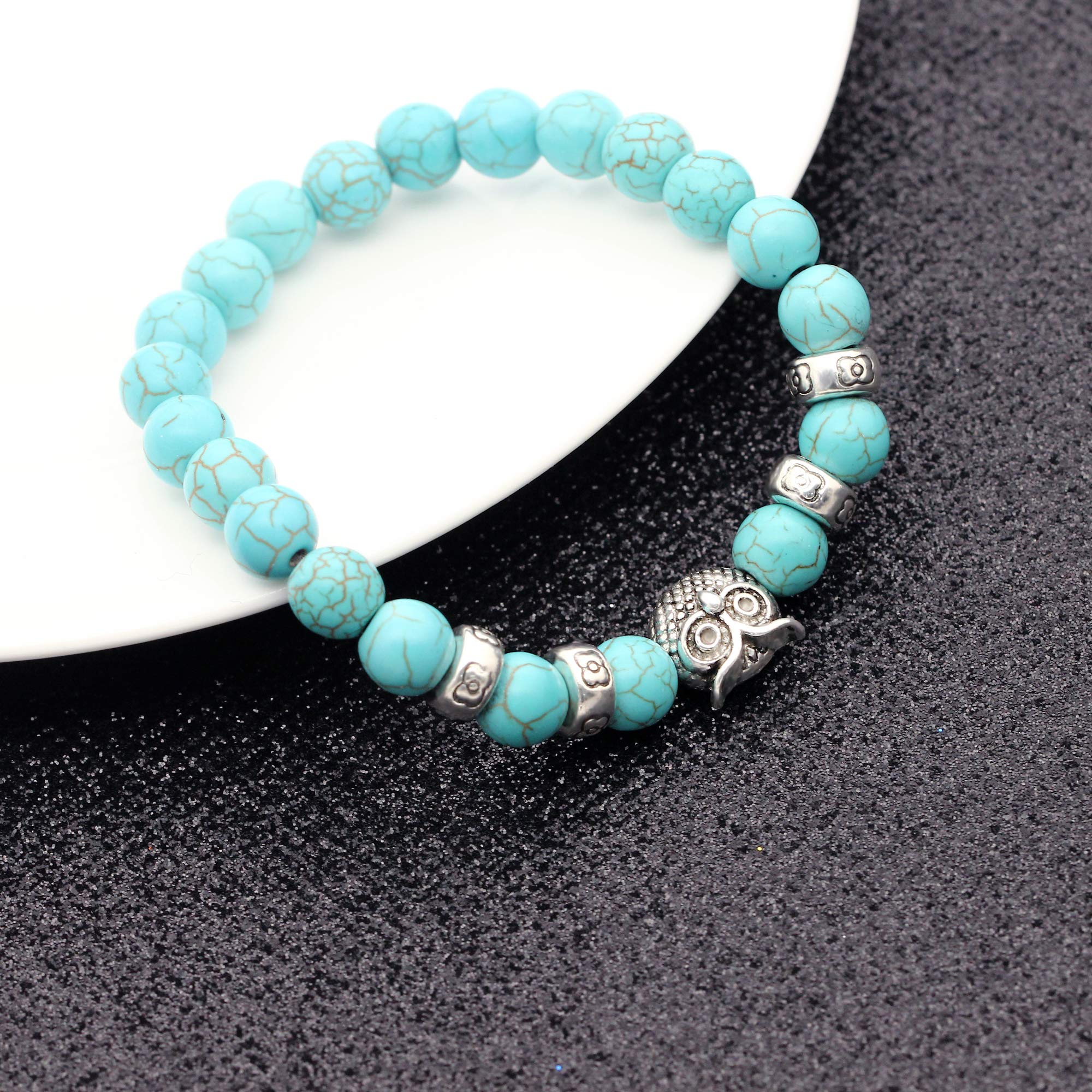 Aeora Teacher Gift,8mm Natural Turquoise Owl Braided Rope Bracelet For Women Bohemian Jewelry Gift