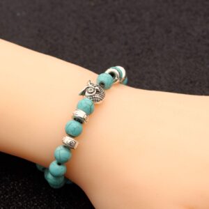 Aeora Teacher Gift,8mm Natural Turquoise Owl Braided Rope Bracelet For Women Bohemian Jewelry Gift