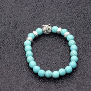 Aeora Teacher Gift,8mm Natural Turquoise Owl Braided Rope Bracelet For Women Bohemian Jewelry Gift