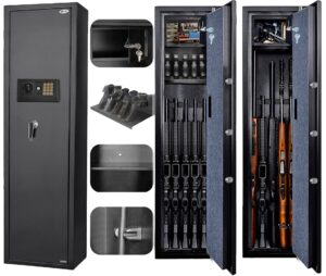 large rifle safe, long gun safe for rifle shotgun for home, quick access 5-6 gun storage cabinet with a handgun lock box and a removable shelf, silent mode (keyboard pin code)