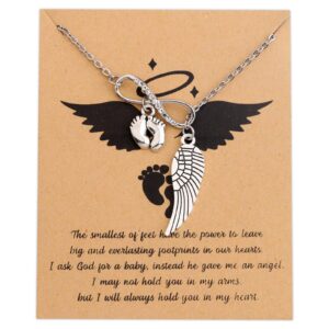 gzrlyf miscarriage necklace angel wings lariat necklaces pregnancy loss memorial gifts (silver)