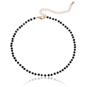 pomina dainty black rondelle crystal beaded choker necklace delicate multi faceted crystal beads choker for teen women (black)