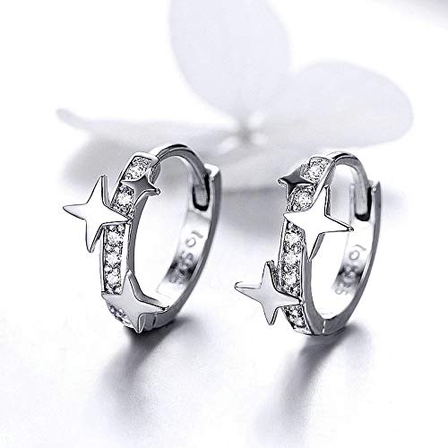 Star Cubic Zirconia Huggie Hoop Earrings for Women Teen Girls Sterling Silver Constellation Cartilage Cute Charms CZ Sleeper Small Hoop Dainty Stars Earrings Hypoallergenic Sensitive Ear Jewelry