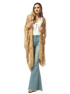 anna-kaci womens oversized gatsby hand beaded fringed sequin evening shawl wrap, gold, onesize