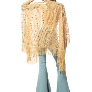 Anna-Kaci Womens Oversized Gatsby Hand Beaded Fringed Sequin Evening Shawl Wrap, Gold, Onesize