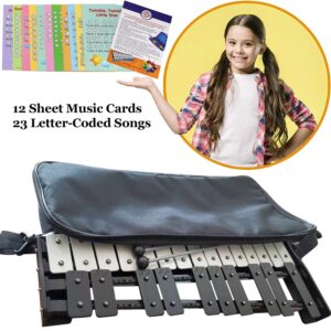 Glockenspiel 25 Note Chromatic A-A Tuned Xylophone, Black Soft Bag