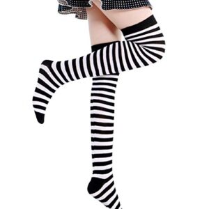 zixianniu halloween womens long socks striped thigh high socks cotton over the knee socks leg warmers christmas stockings (black)