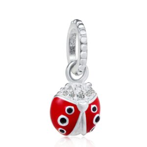 luckybeads - july new arrivals ladybug charm 925 sterling silver lady bug red black enamel cubic zirconia crystal for bracelet & necklace（ladybug charm）