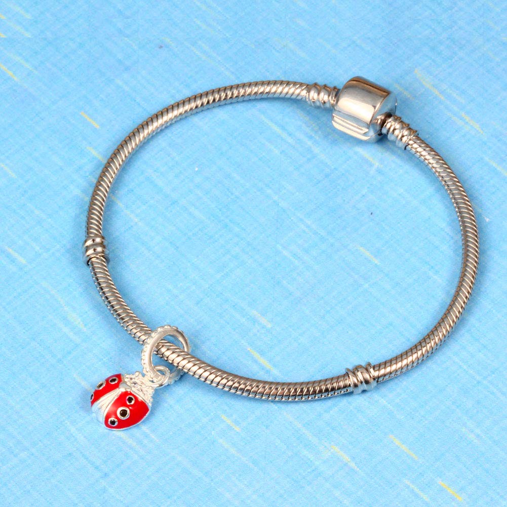 Luckybeads - July New Arrivals Ladybug charm 925 Sterling Silver Lady Bug Red Black Enamel Cubic Zirconia Crystal for Bracelet & Necklace（Ladybug charm）