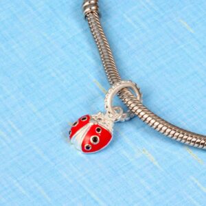 Luckybeads - July New Arrivals Ladybug charm 925 Sterling Silver Lady Bug Red Black Enamel Cubic Zirconia Crystal for Bracelet & Necklace（Ladybug charm）