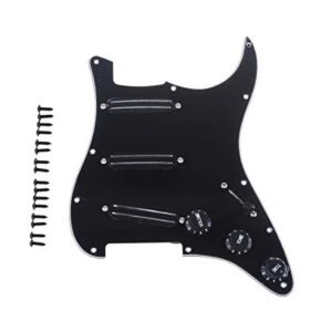 musiclily 11-hole sss prewired loaded pickguard with dual hot rail high output pickups set for fender squier strat electric guitar, 3ply black