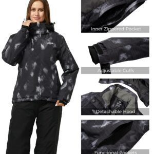 wantdo Women's Waterproof Fully Taped Seams Ski Jacket Rain Jacket with Detachable Hood Black L