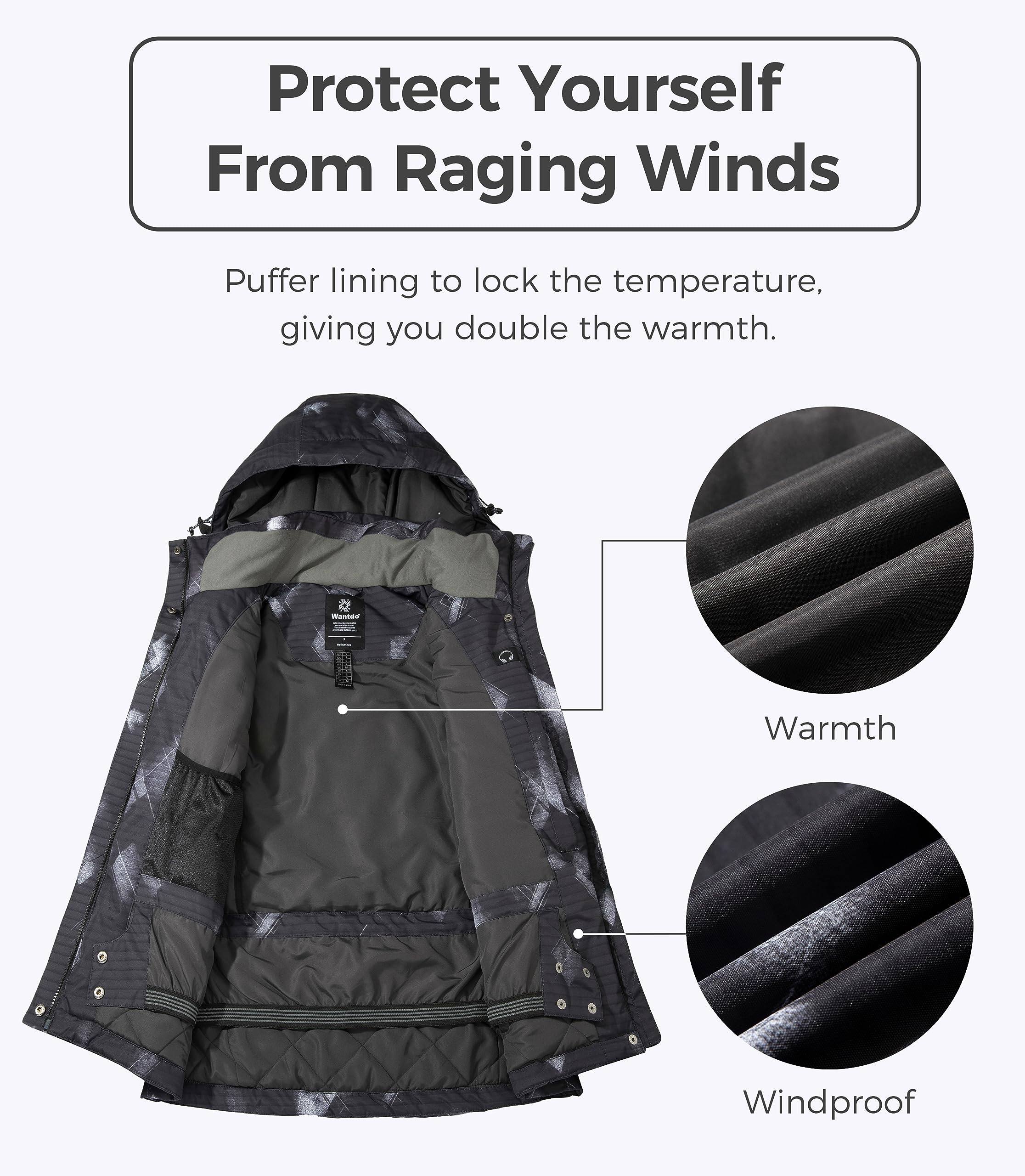 wantdo Women's Waterproof Fully Taped Seams Ski Jacket Rain Jacket with Detachable Hood Black L