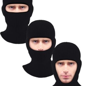 2 Pieces 1 Hole Ski Mask Knitted Face Cover Winter Balaclava Full Face Mask for Men Women Winter Outdoor Sports Black