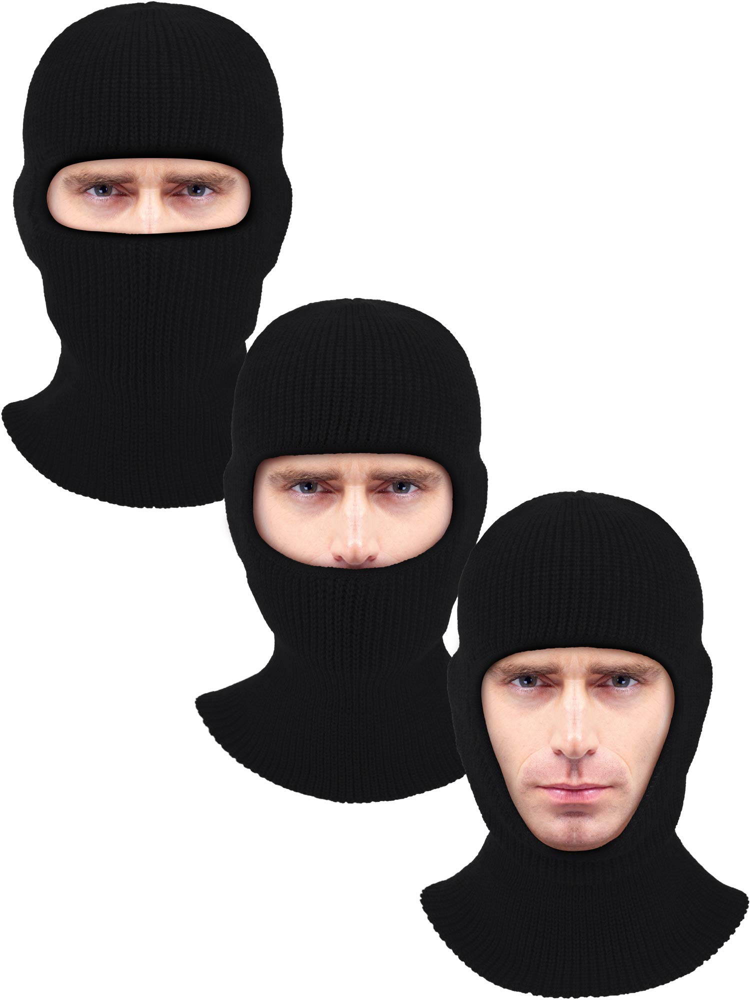 2 Pieces 1 Hole Ski Mask Knitted Face Cover Winter Balaclava Full Face Mask for Men Women Winter Outdoor Sports Black