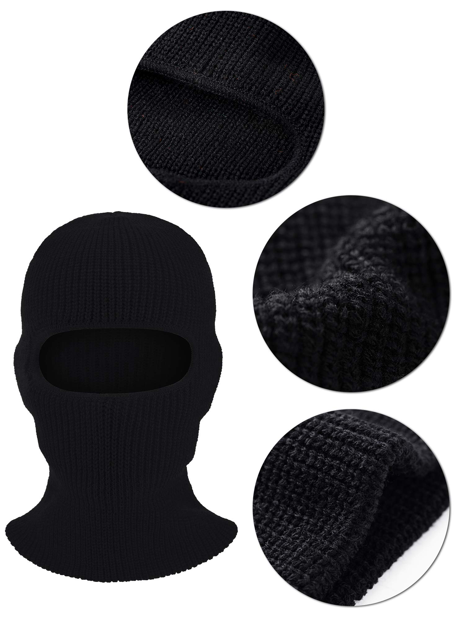 2 Pieces 1 Hole Ski Mask Knitted Face Cover Winter Balaclava Full Face Mask for Men Women Winter Outdoor Sports Black