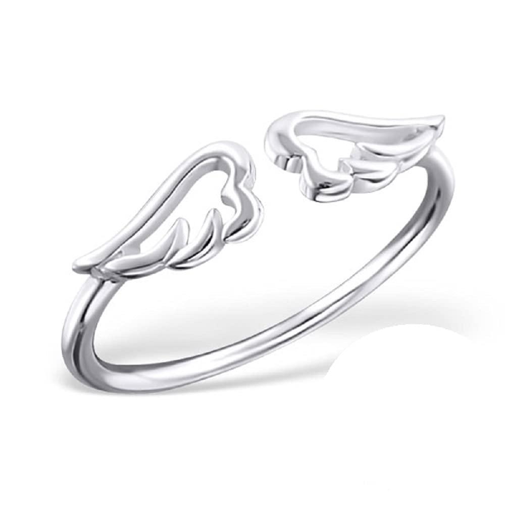 ICYROSE 925 Sterling Silver Open Angel Wings Above Knuckle Ring Mid Finger Top Stacking or can use for Toe Ring summer women's Adjustable 19930