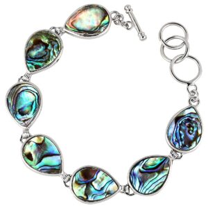 sunyik natural abalone shell bracelet for women and man, adjustable link bangle for unisex, teardrop shaped