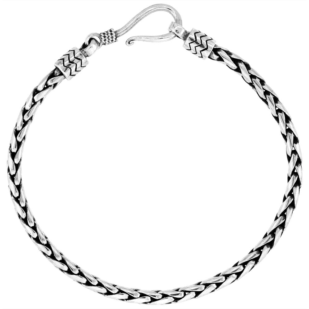 Sterling Silver 3.2mm Bali wheat Chain Bracelet for Women Handmade Antiqued Finish Nickel Free 7 inch